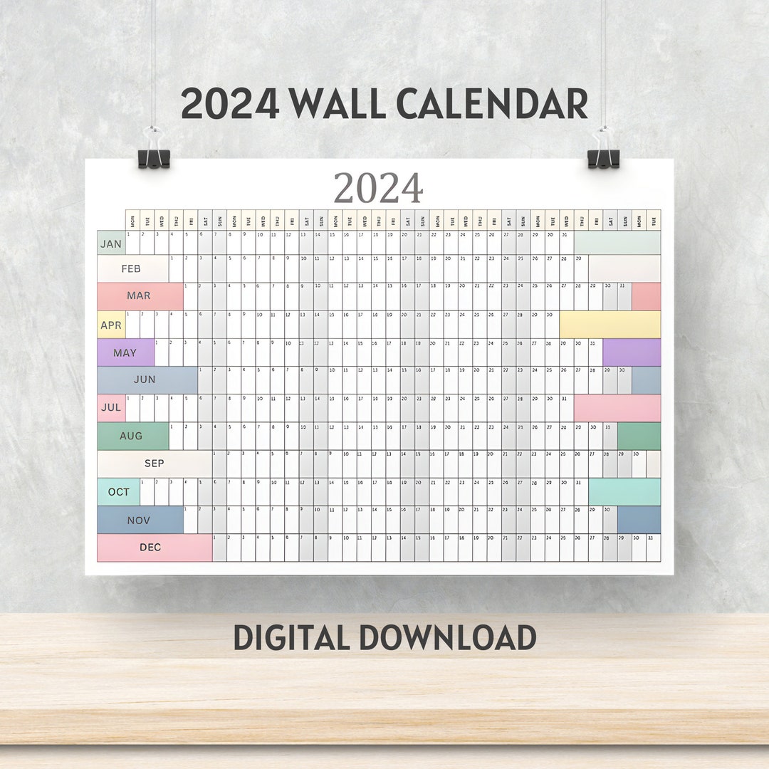 2024 Wall Calendar Printable Calendar Planner Colorful Themed Yearly ...