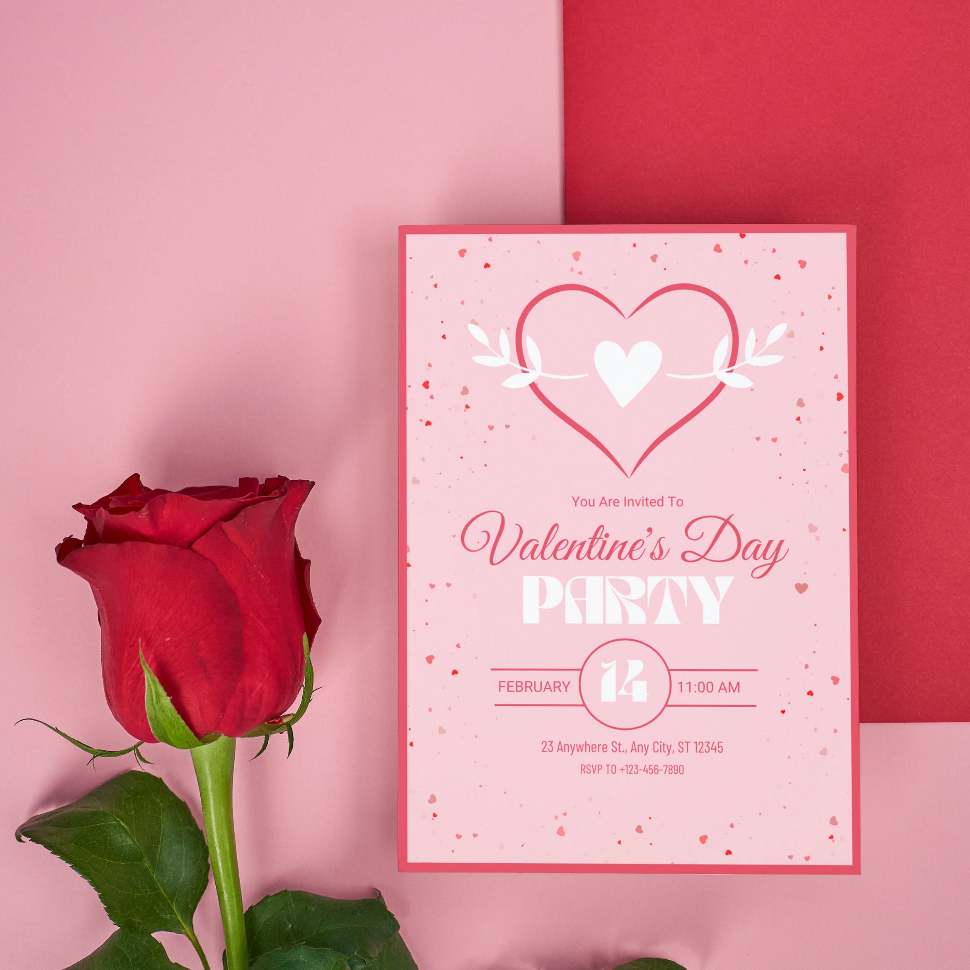Editable Valentine's Day Party Invitation With Heart Canva Template for ...