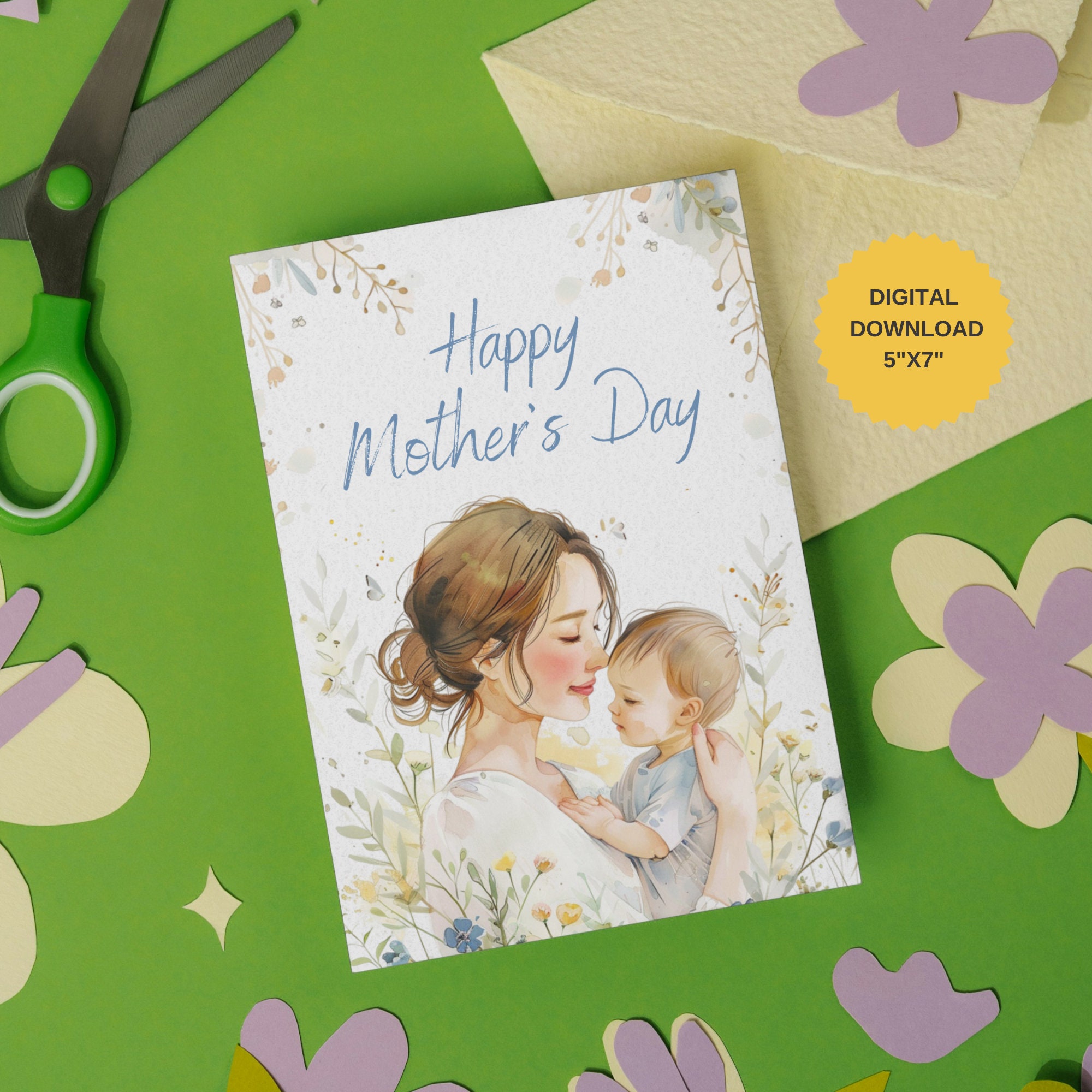 Printable Happy Mothers Day Card Mother's Day Digital Card Floral ...