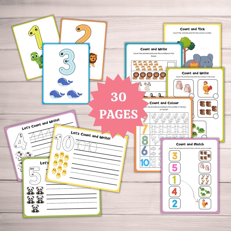 Preschool Numbers Worksheet Number Tracing 1-10 Animals Activity Book ...