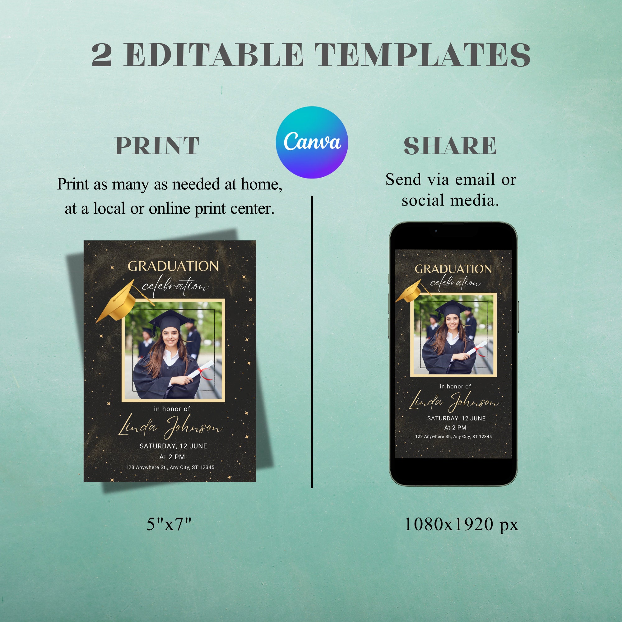 Editable Photo Graduation Invitation Template Canva Template for ...