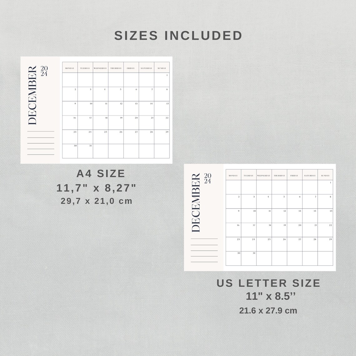 Printable Calendar 2024, Monthly Planner 2024, Horizontal US Letter ...