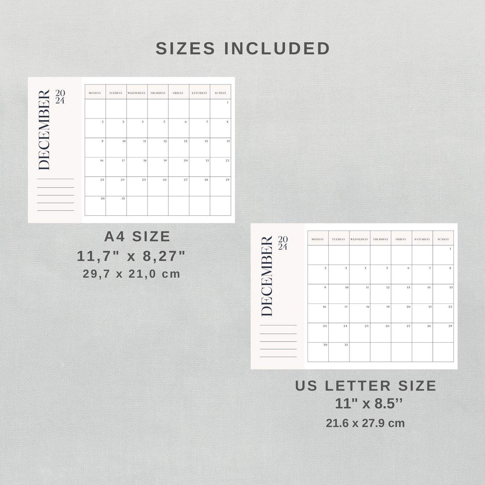 Printable Calendar 2024, Monthly Planner 2024, Horizontal US Letter ...