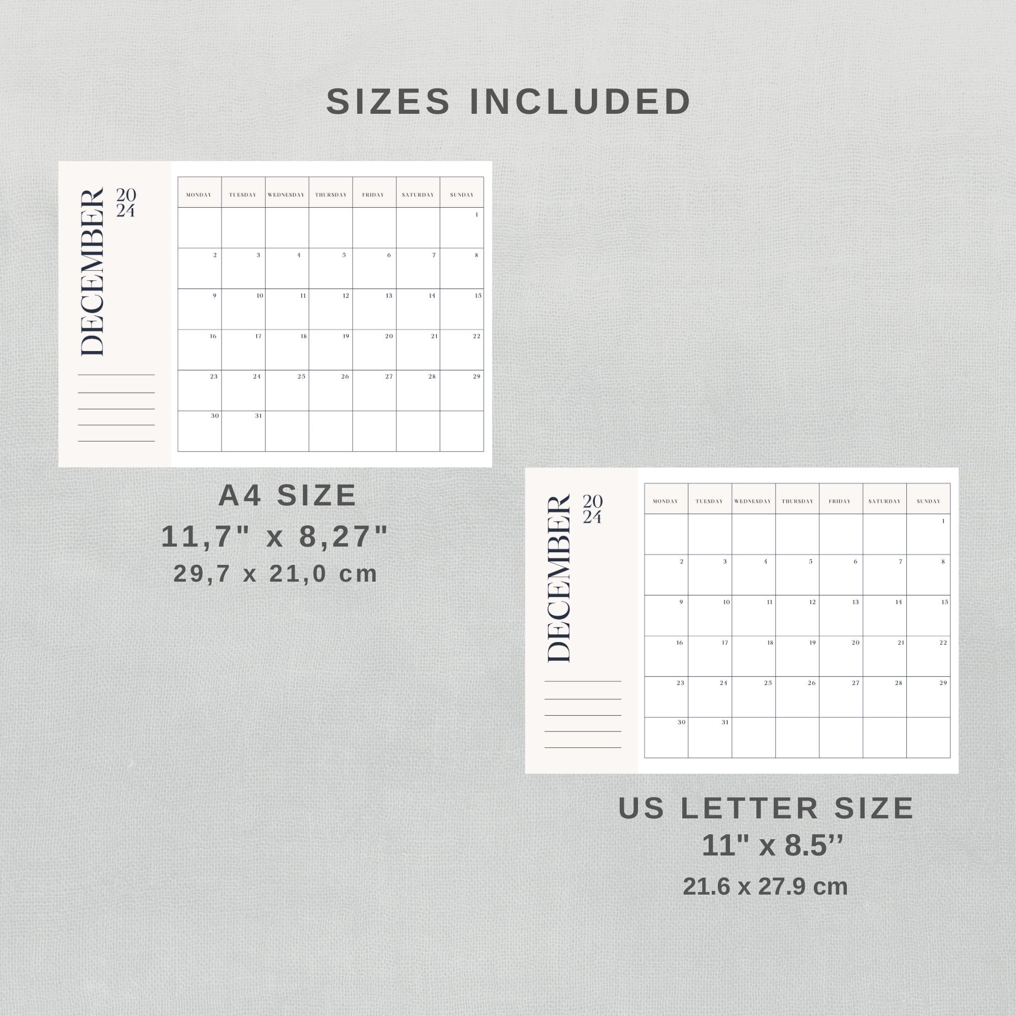 Printable Calendar 2024, Monthly Planner 2024, Horizontal US Letter ...