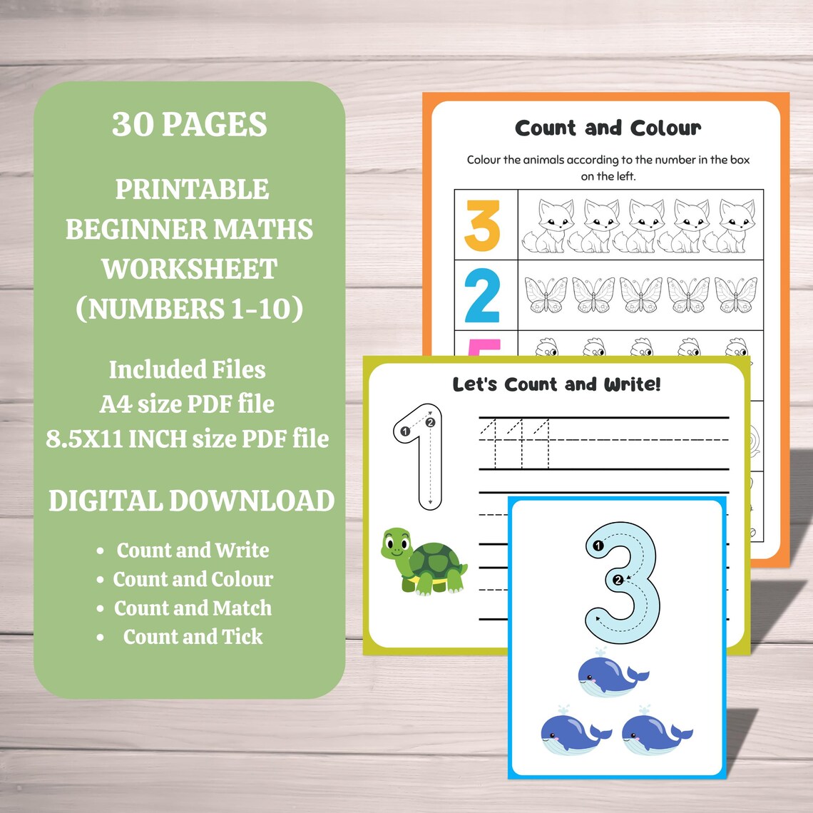 Preschool Numbers Worksheet Number Tracing 1-10 Animals Activity Book ...