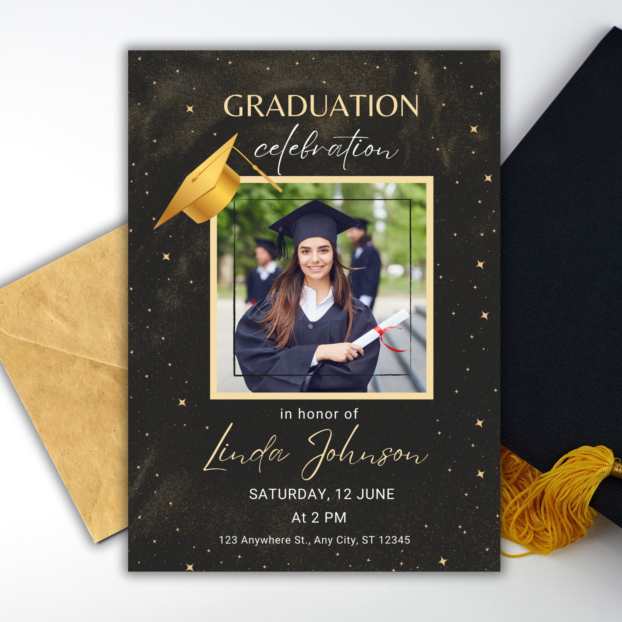 Editable Photo Graduation Invitation Template Canva Template for ...