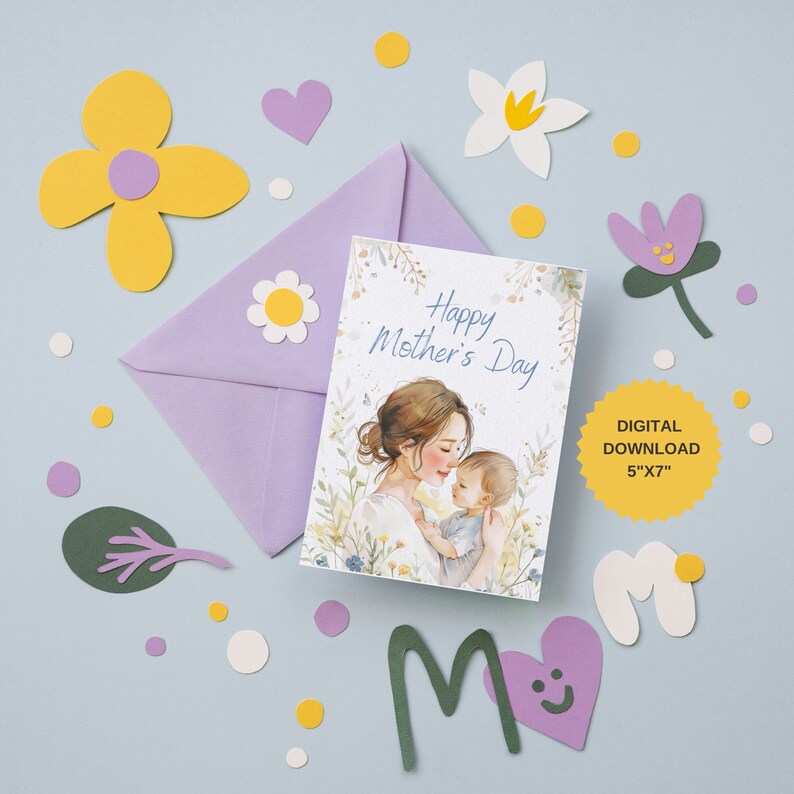 Printable Happy Mothers Day Card Mother's Day Digital Card Floral ...