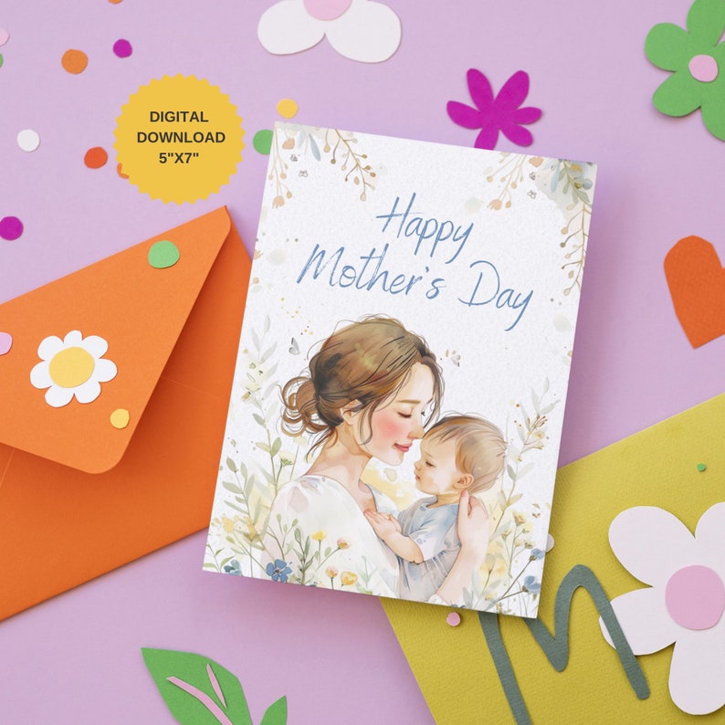 Printable Happy Mothers Day Card Mother's Day Digital Card Floral ...