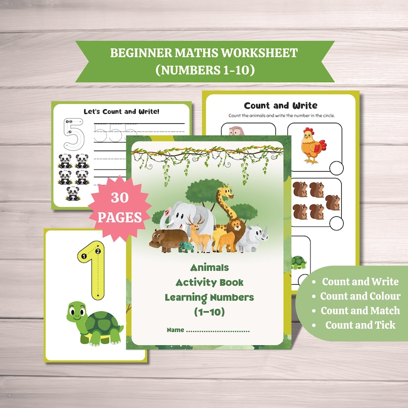 Preschool Numbers Worksheet Number Tracing 1-10 Animals Activity Book ...