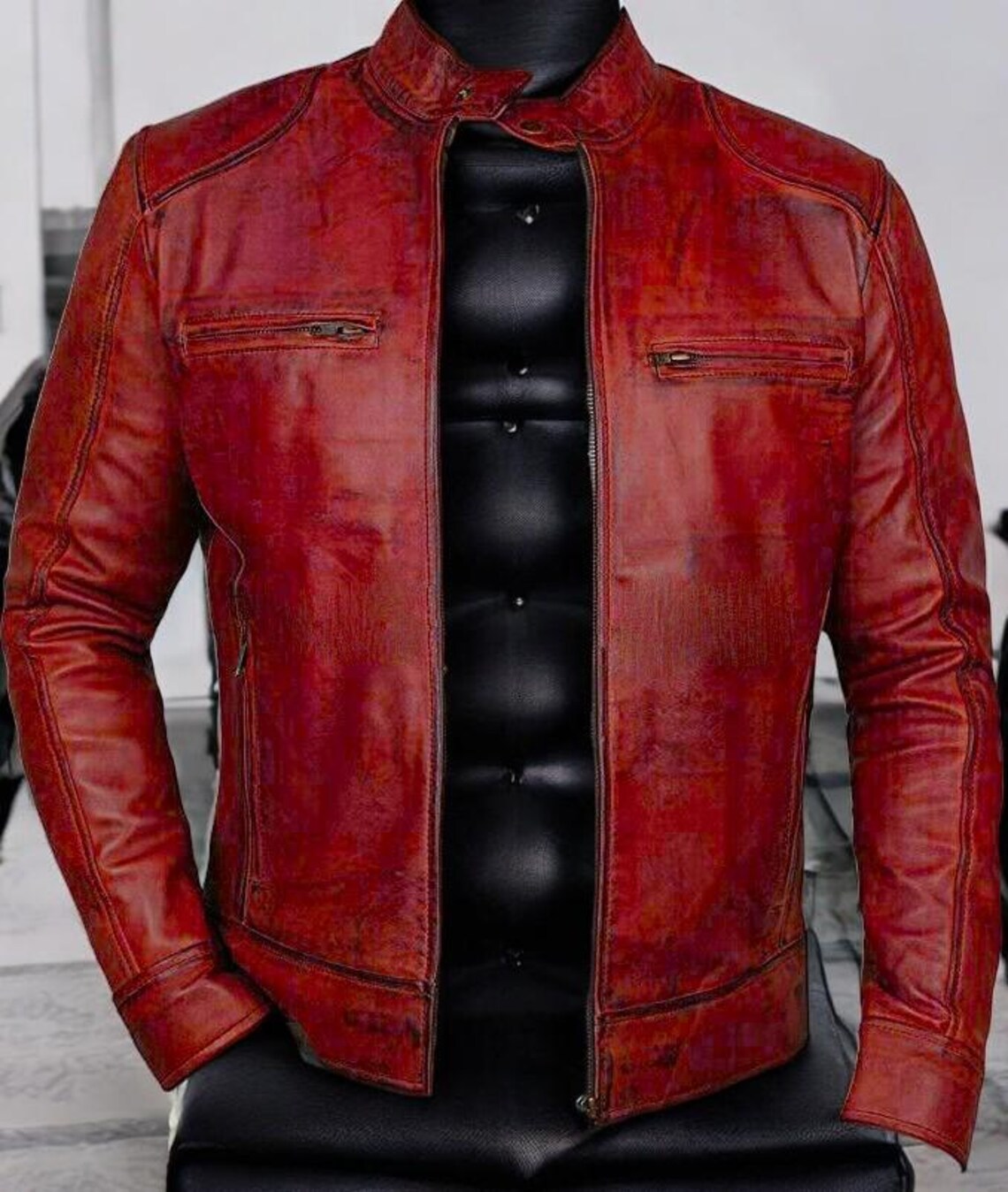 Men's Handmade Vintage Style Burgundy Red Leather Jacket | Men ...