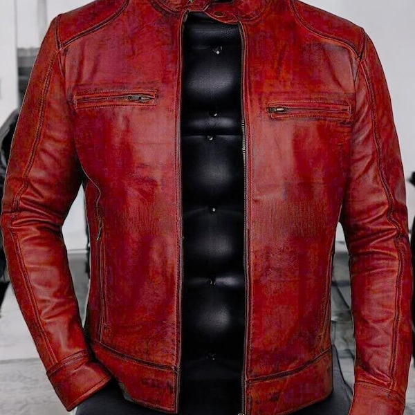 Red Leather Jacket - Etsy