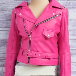 Women Slim Fit Pink Leather Jacket | Women's Biker Motorcycle Jacket ...