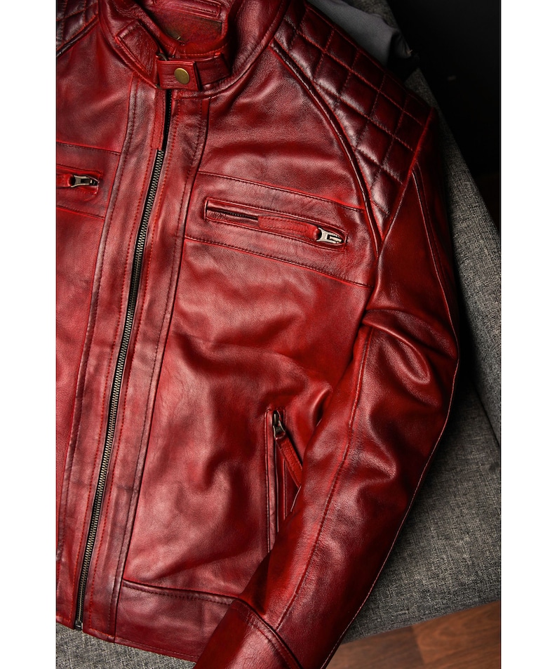 Men's Handmade Vintage Style Burgundy Red Leather Jacket | Men ...