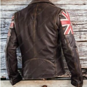Men's Handmade Vintage Style UK Flag Distressed Brown Leather Jacket | Men Motorcycle Biker ...
