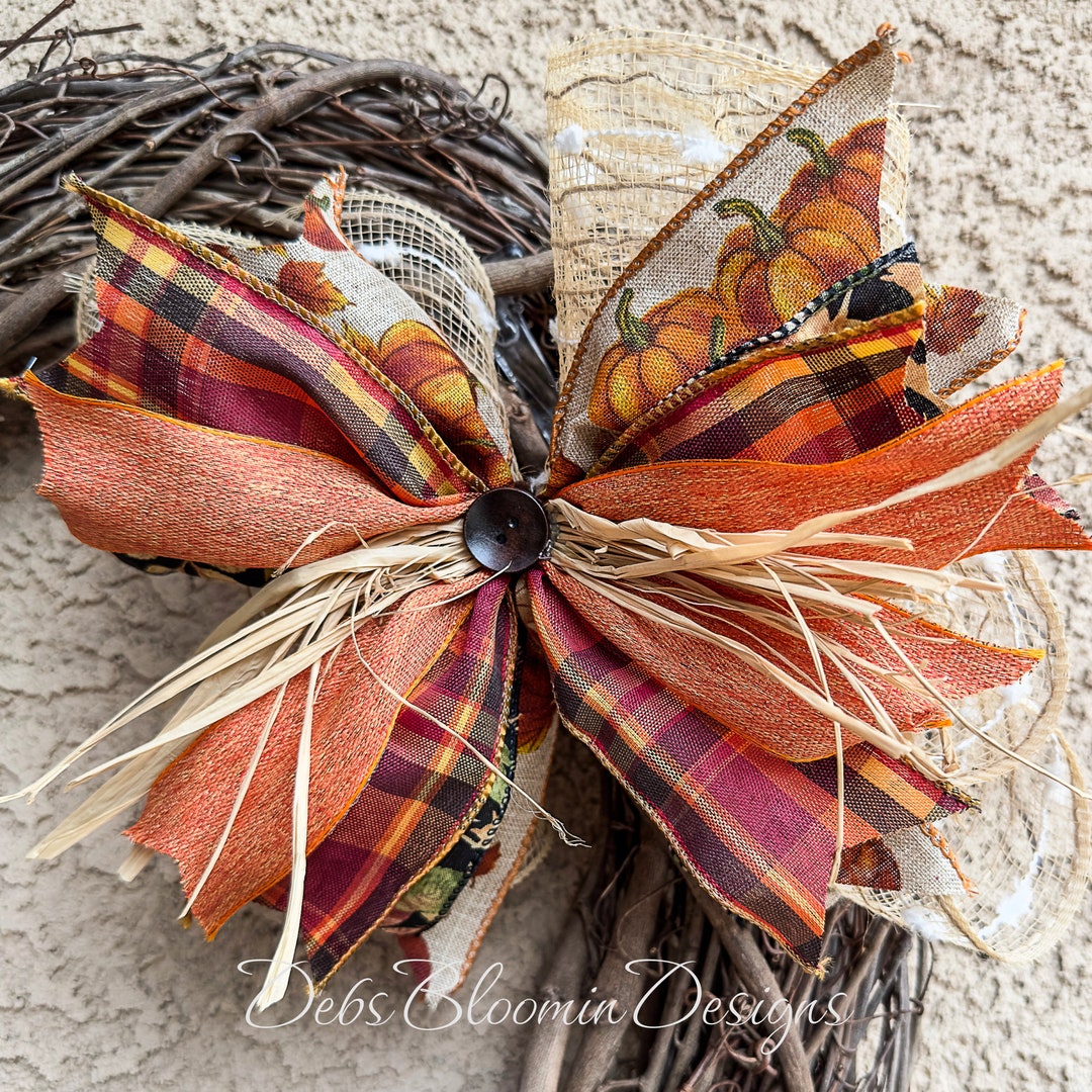 Fall Farmhouse Messy Bow for Wreath, Lantern or Swag, Rustic Seasonal ...