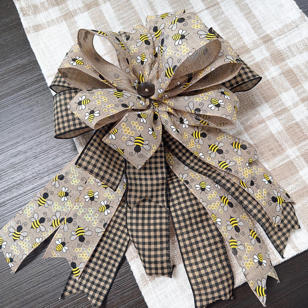 Springtime Bumblebee Farmhouse Wreath Bow - Etsy