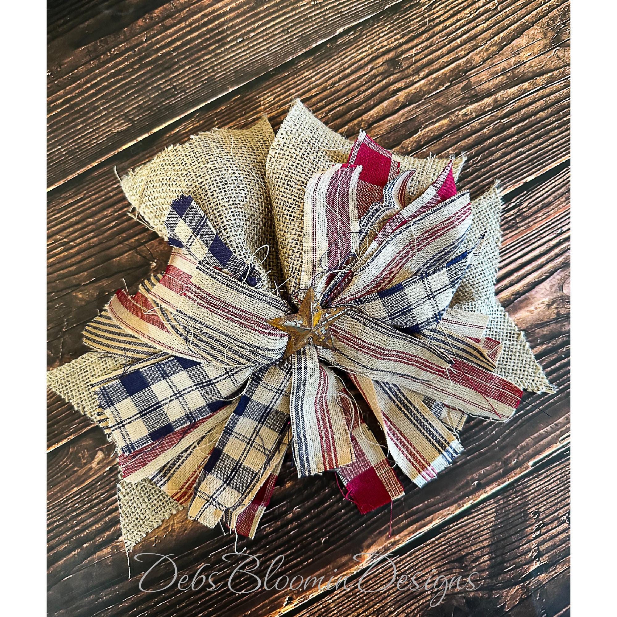 Americana Rag Bow: Rustic Burlap & Metal Star Patriotic Decor - Etsy