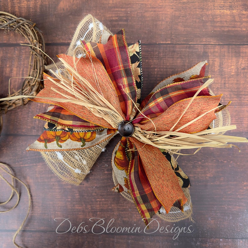 Fall Farmhouse Messy Bow for Wreath, Lantern or Swag, Rustic Seasonal ...