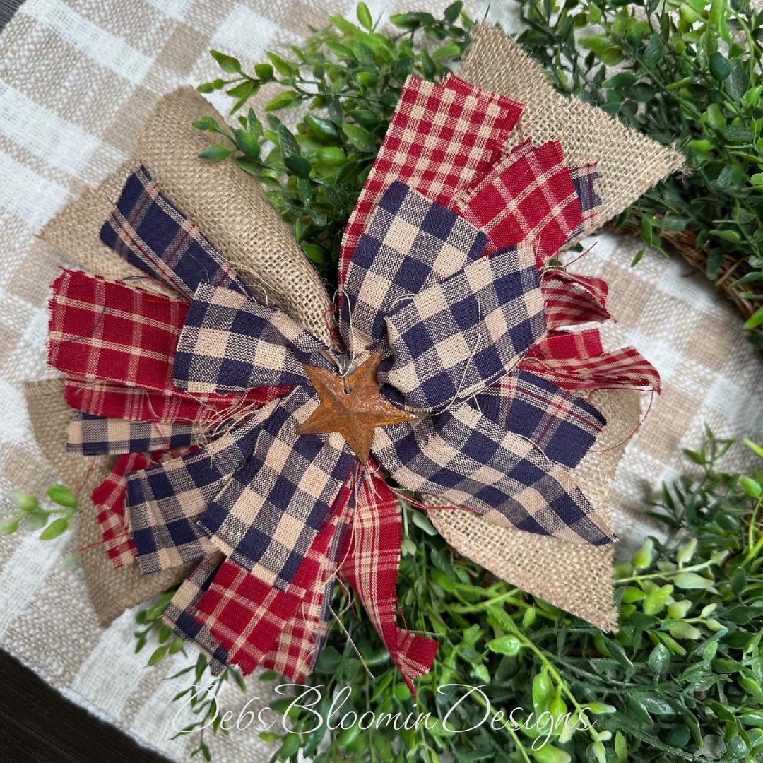 Americana Rag Bow: Rustic Burlap & Metal Star Patriotic Decor - Etsy