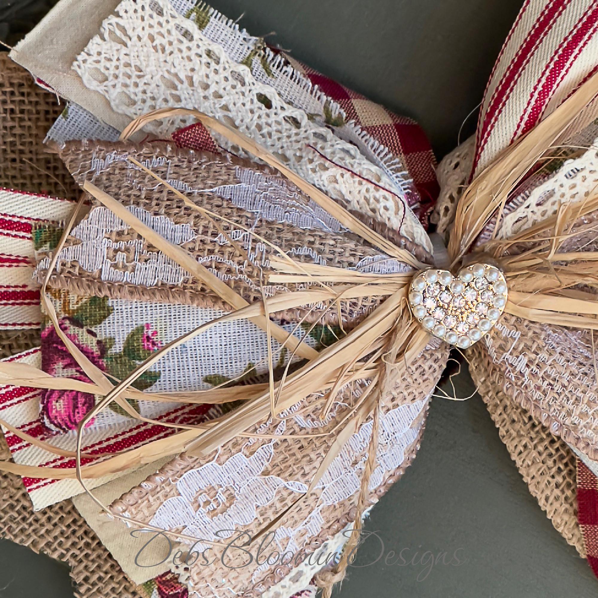 Rustic Valentine Rag Bow, Farmhouse Rag Bow for Valentine's Day, Wreath ...