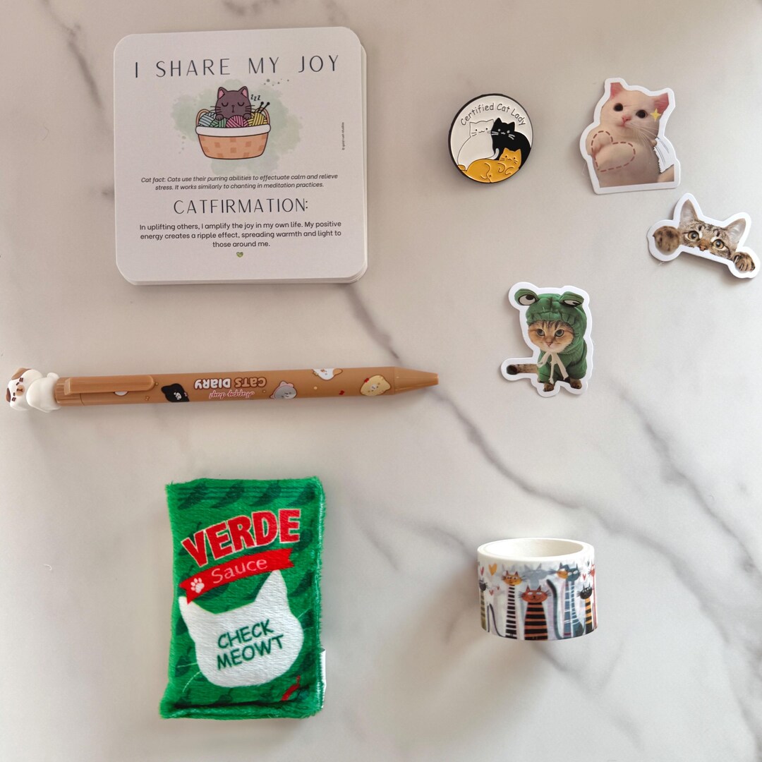 Cat Lover Gift Box • Stationery, Plushie, Enamel Pin, Affirmation Cards ...