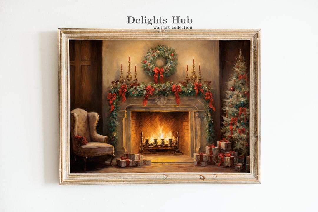 Vintage Christmas Fireplace PRINTABLE Digital Prints Wall - Etsy