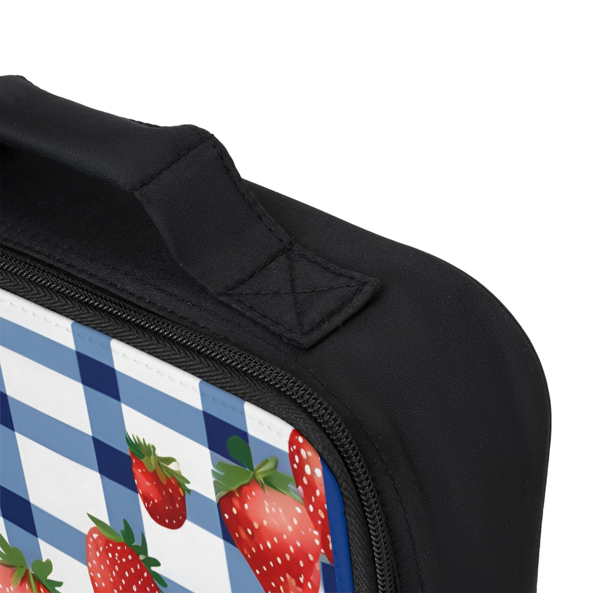 Lunch Bag Gingham Blue Plaid Pattern Red Strawberries Insulated Tote ...