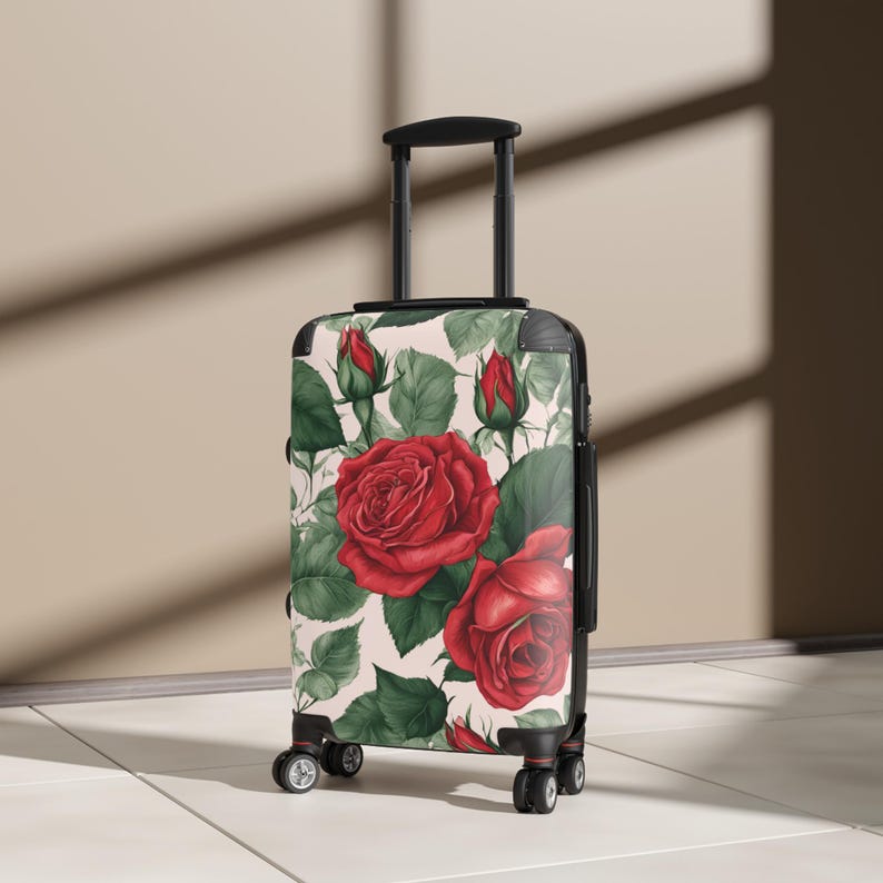 Luggage Suitcase Red Roses Toile Pattern on Blush Pink Background ...