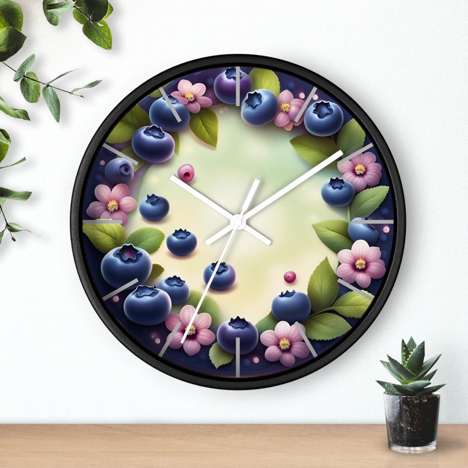 Blueberry Wall Clock, Nature Lover Home Decor, Kitchen Clock, Floral ...