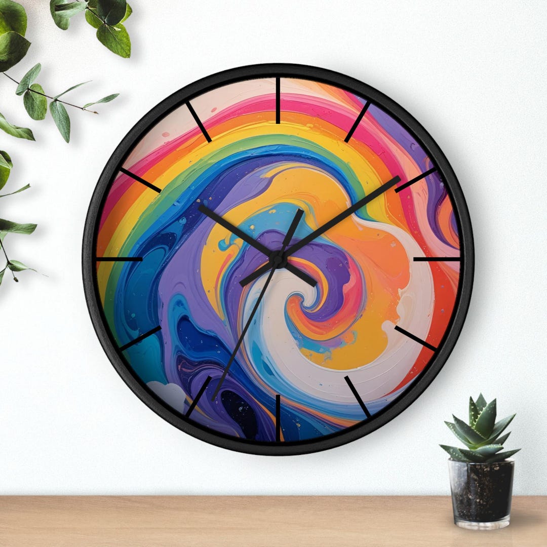Colorful Clock Rainbow Swirl Wall Clock Colorful Abstract Art Clock ...