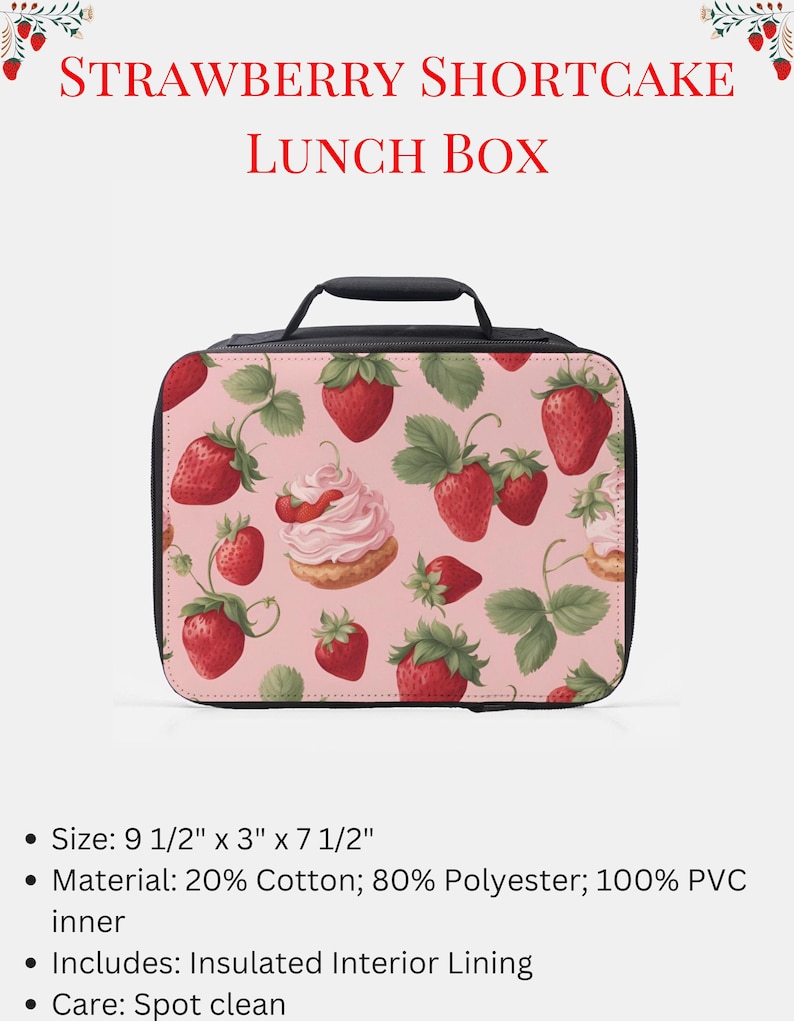 Strawberry Shortcake Lunch Bag - Cute Insulated Lunchbox With Whimsical ...