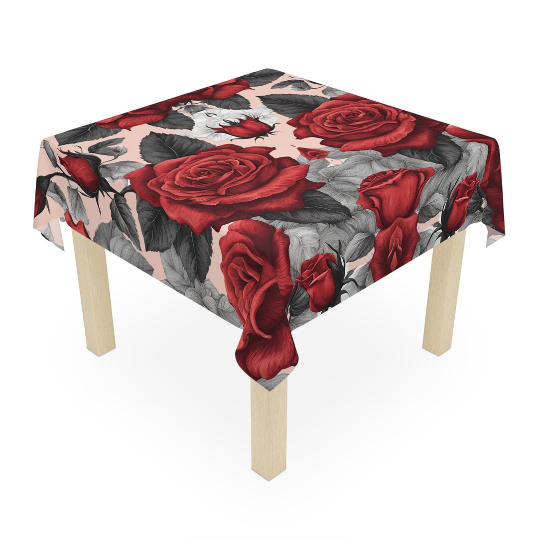 Tablecloth French Toile Redroses Pattern Romantic Diningdecor ...
