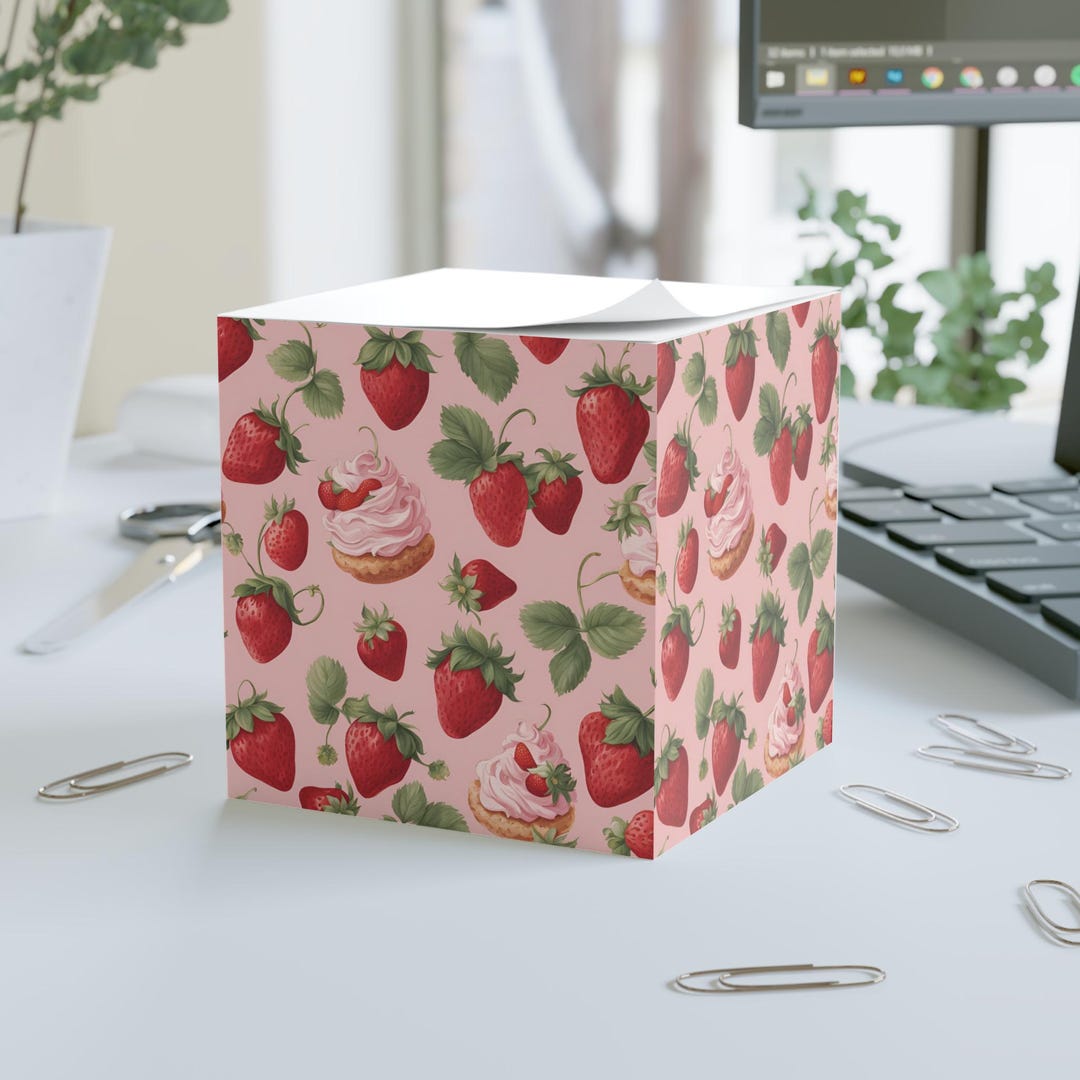 Note Cube Strawberry Shortcake Toile Pattern Stationery Memo Pad Desk ...