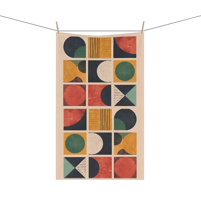 Mid Century Modern Geometric Tea Towel Retro Abstract Kitchen Decor ...