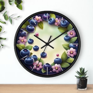 Blueberry Wall Clock, Nature Lover Home Decor, Kitchen Clock, Floral ...