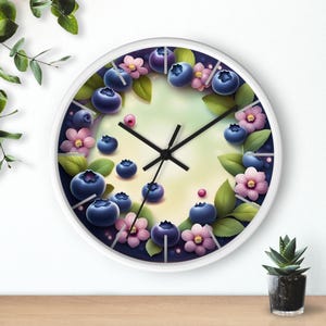 Blueberry Wall Clock, Nature Lover Home Decor, Kitchen Clock, Floral ...