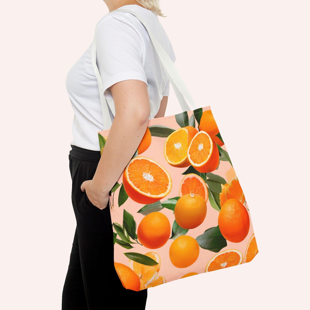 Orange Toile Tote Bag, Citrus Fruit Market Bag, Floral Grocery Bag ...