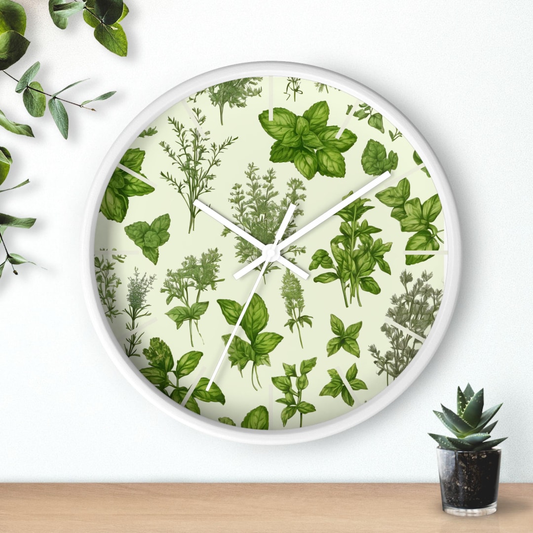 Herb Garden Wall Clock Botanical Decor Wallclock Gift Kitchen Timer ...