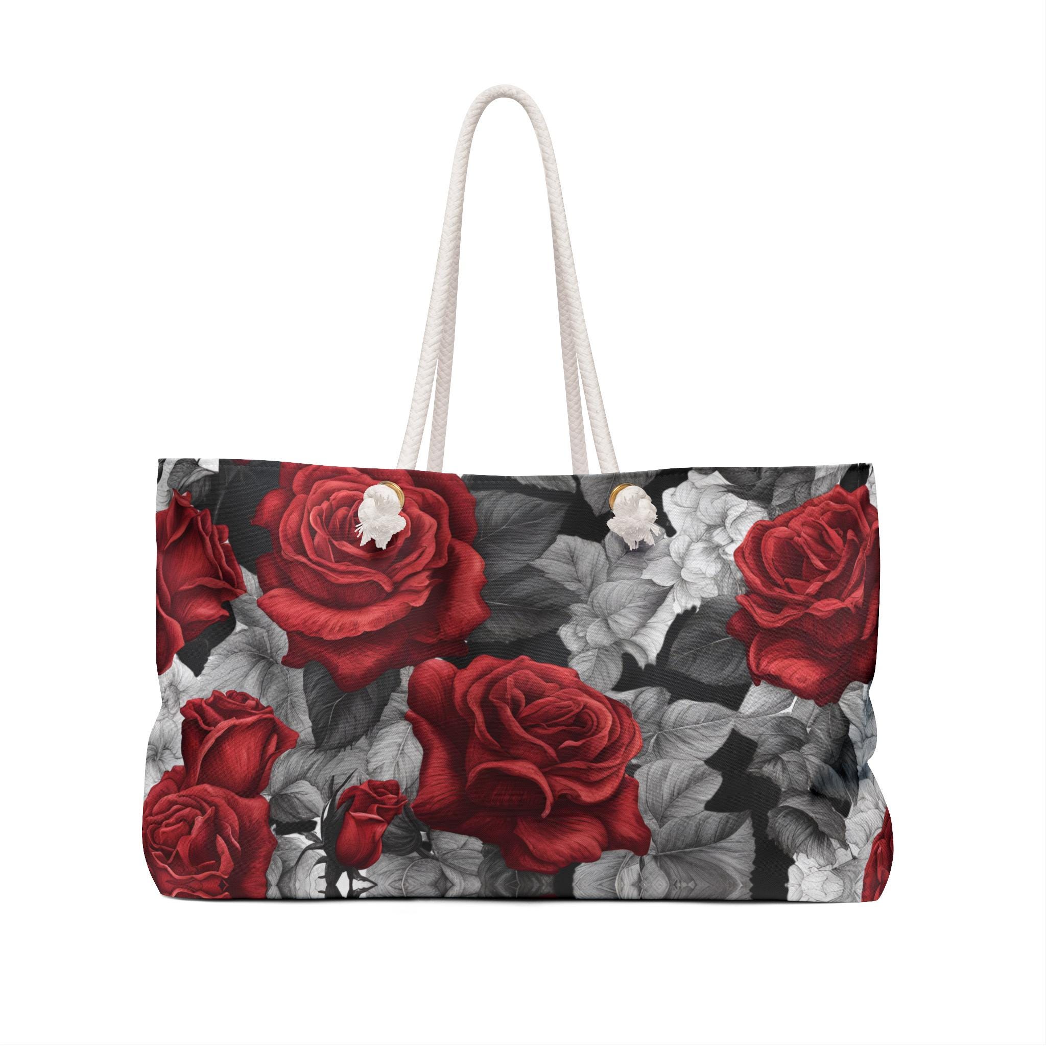 Red Roseful Black Weekender Bag Red Roses French Toile Pattern Travel ...