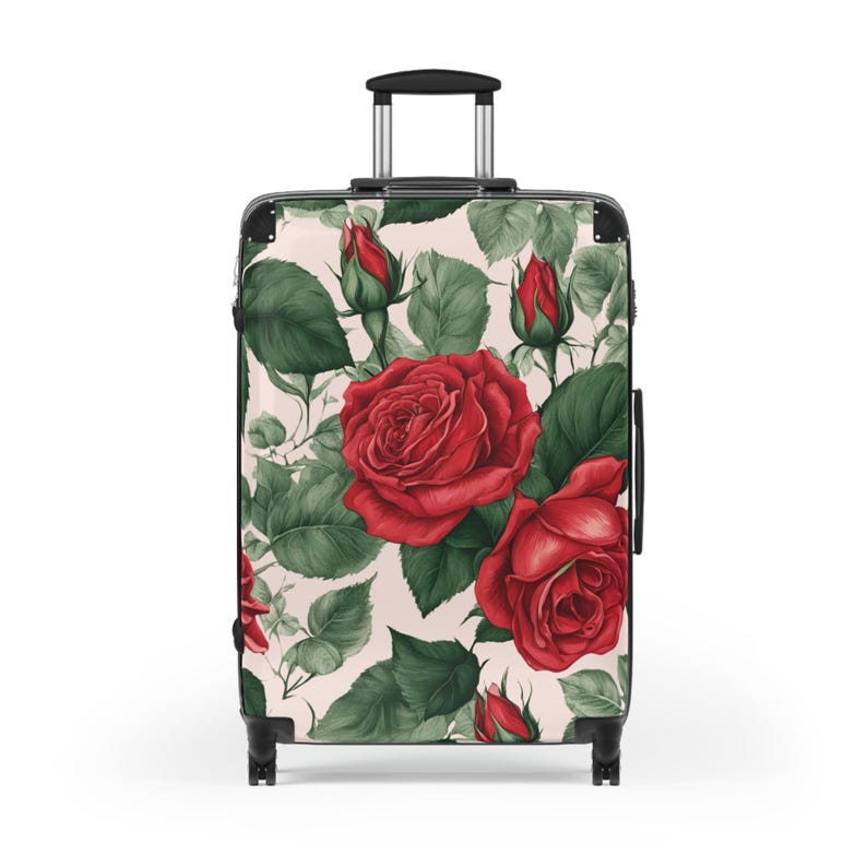 Luggage Suitcase Red Roses Toile Pattern on Blush Pink Background ...