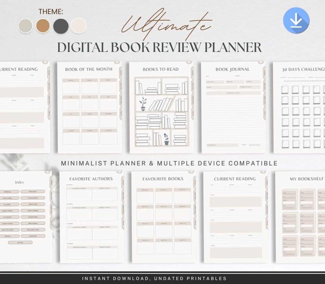 Book Review Journal | Digital Reading Log & Book Tracker | Printable ...