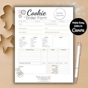 Cookie Order Form Template | Printable Order Sheet for Bakery ...
