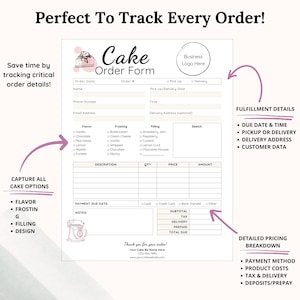 Editable Cake Order Form Template | Canva Printable Bakery Order ...