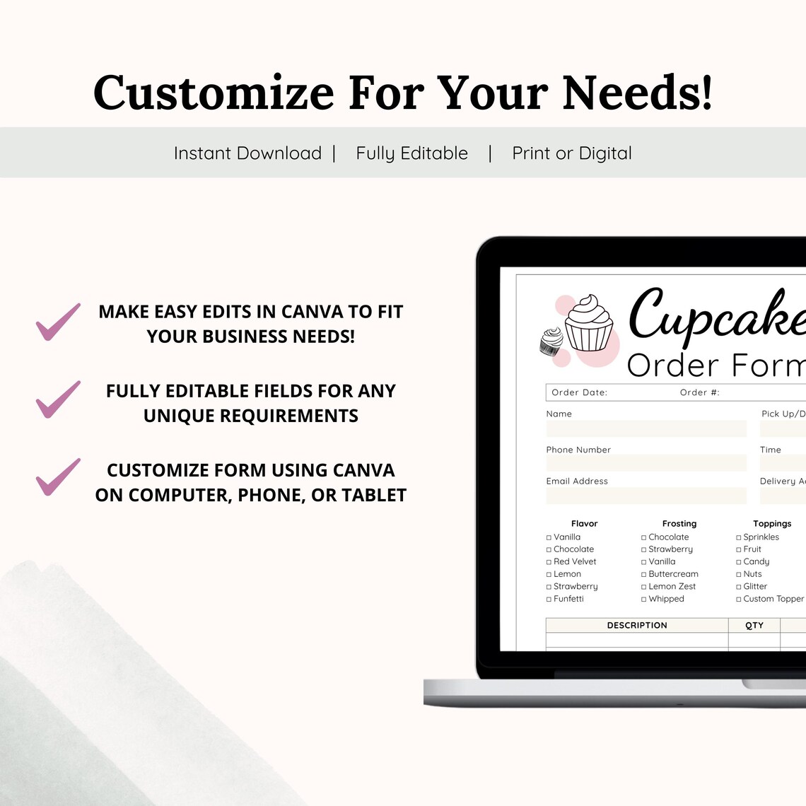 Cupcake Order Form Template | Printable Bakery Order Sheet | Editable ...