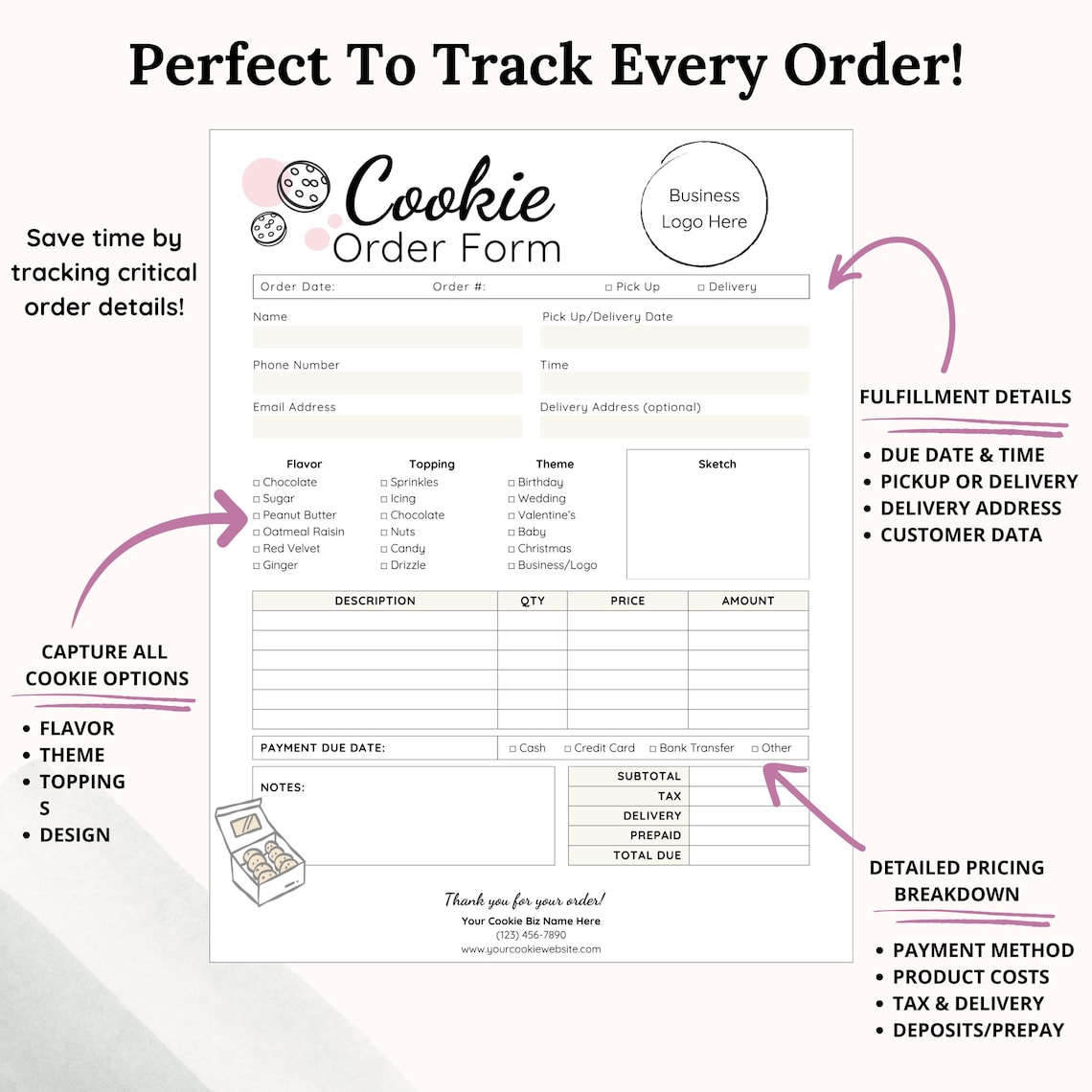 Cookie Order Form Template | Printable Order Sheet for Bakery ...