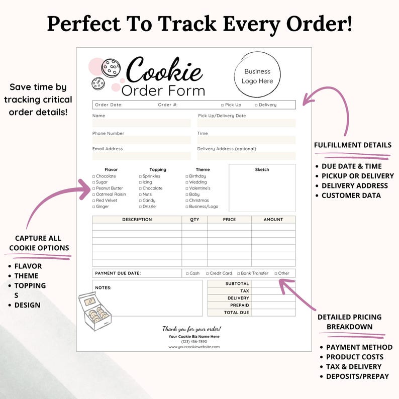 Cookie Order Form Template | Printable Order Sheet for Bakery ...