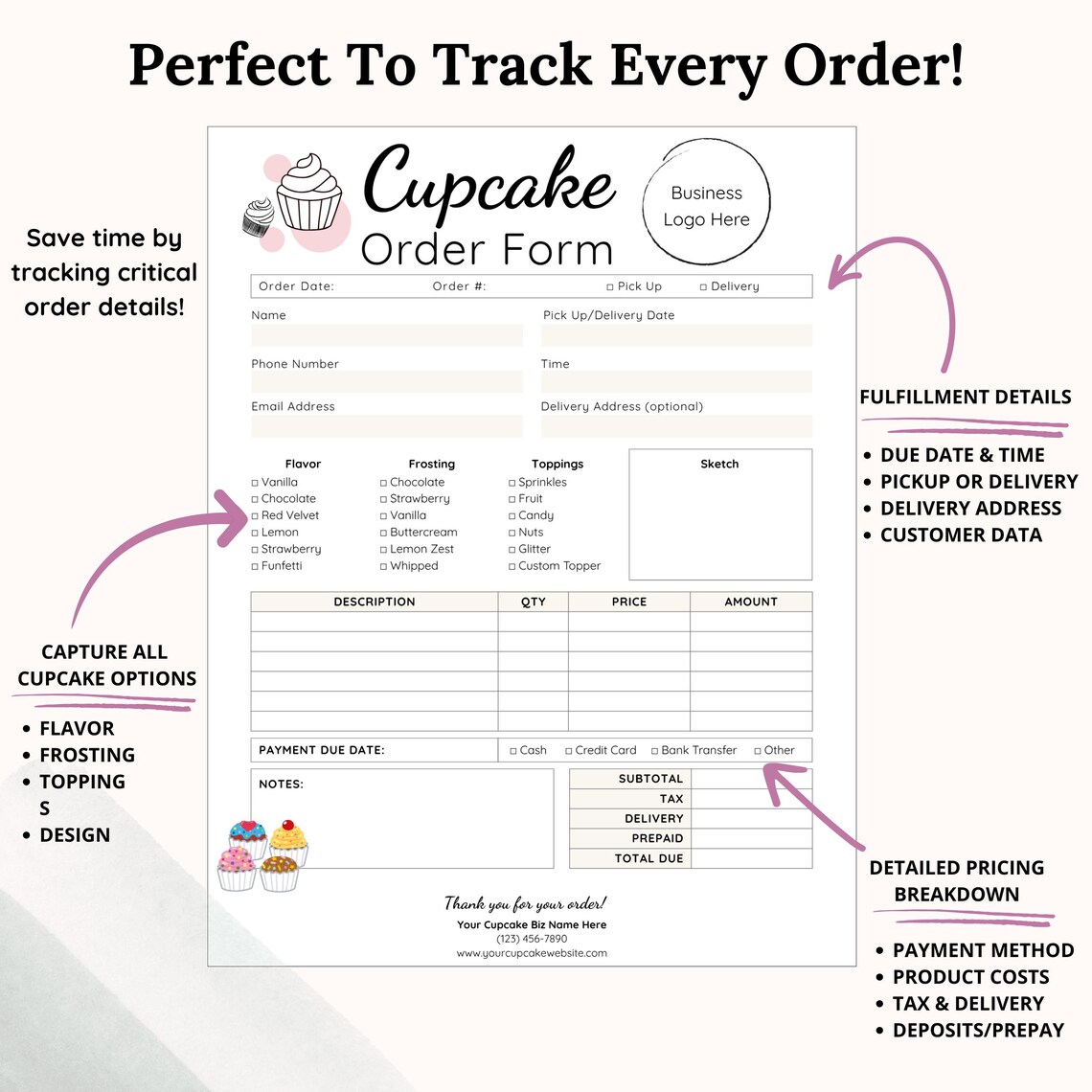 Cupcake Order Form Template | Printable Bakery Order Sheet | Editable ...