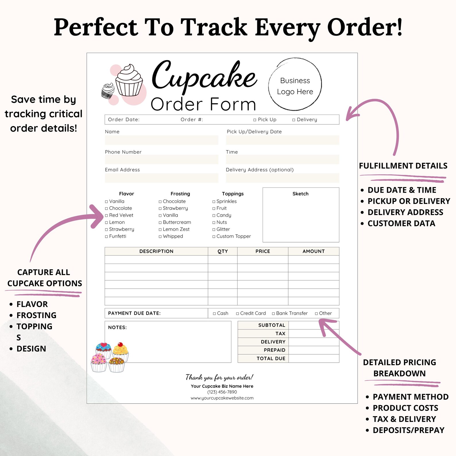 Cupcake Order Form Template | Printable Bakery Order Sheet | Editable ...