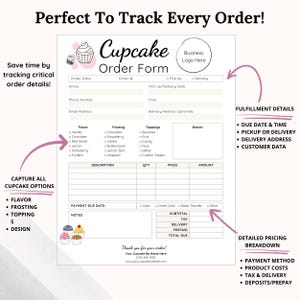 Cupcake Order Form Template | Printable Bakery Order Sheet | Editable ...
