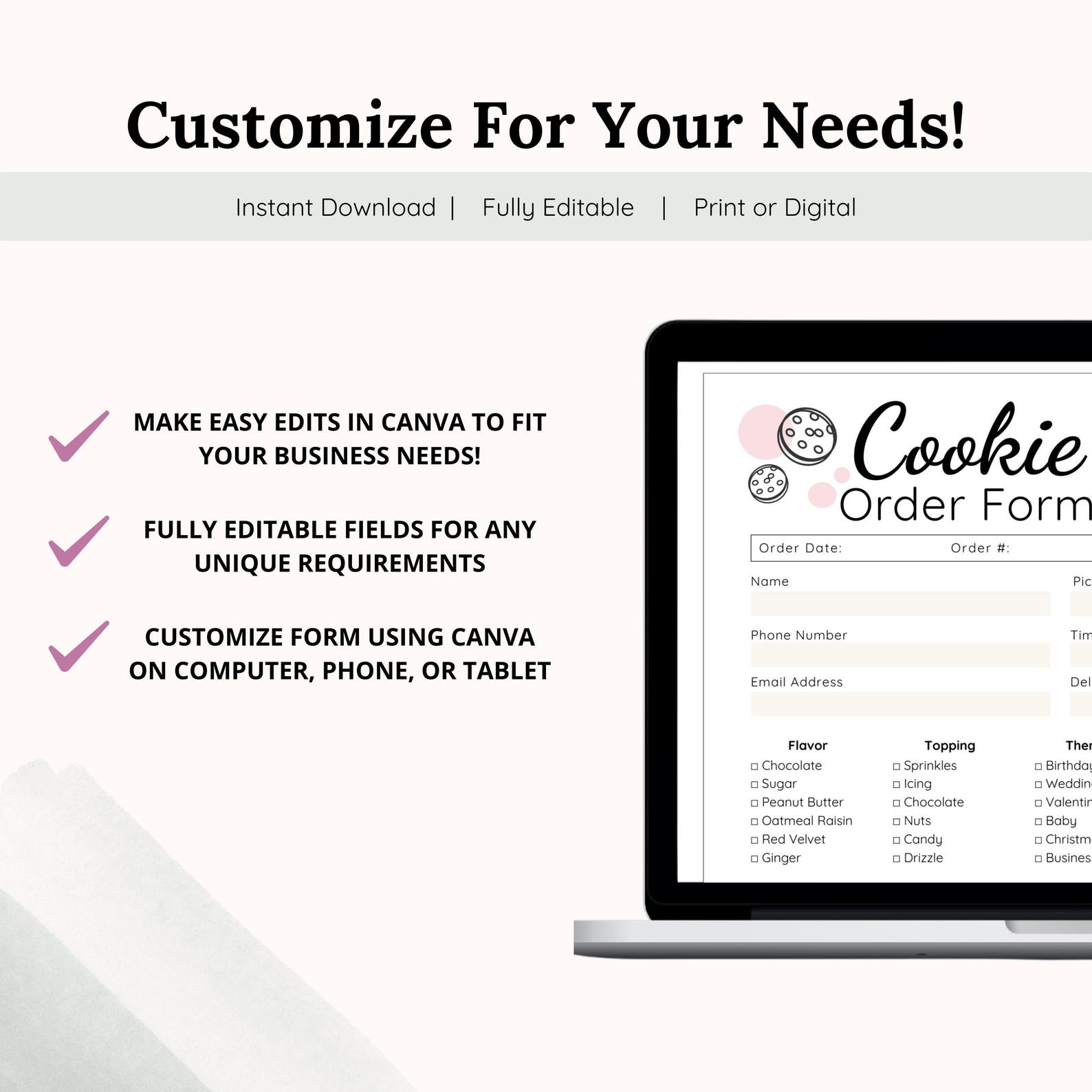 Cookie Order Form Template | Printable Order Sheet for Bakery ...